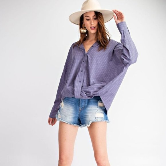 easel | Tops | Easel Slate Pin Stripe Roux Button Down Top | Poshmark